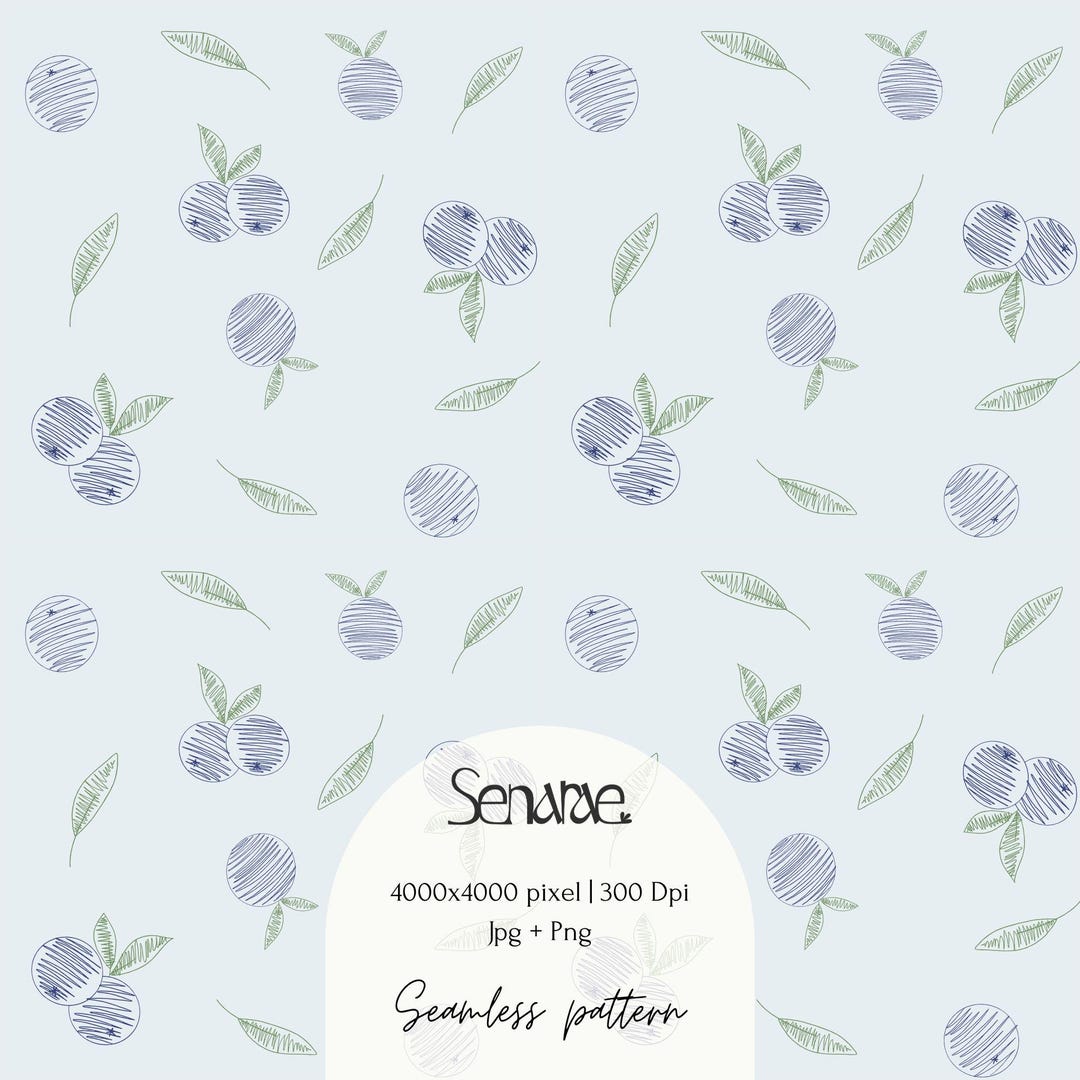Blueberry Seamless Pattern: Fruit Repeat Tile Design (digital Download ...