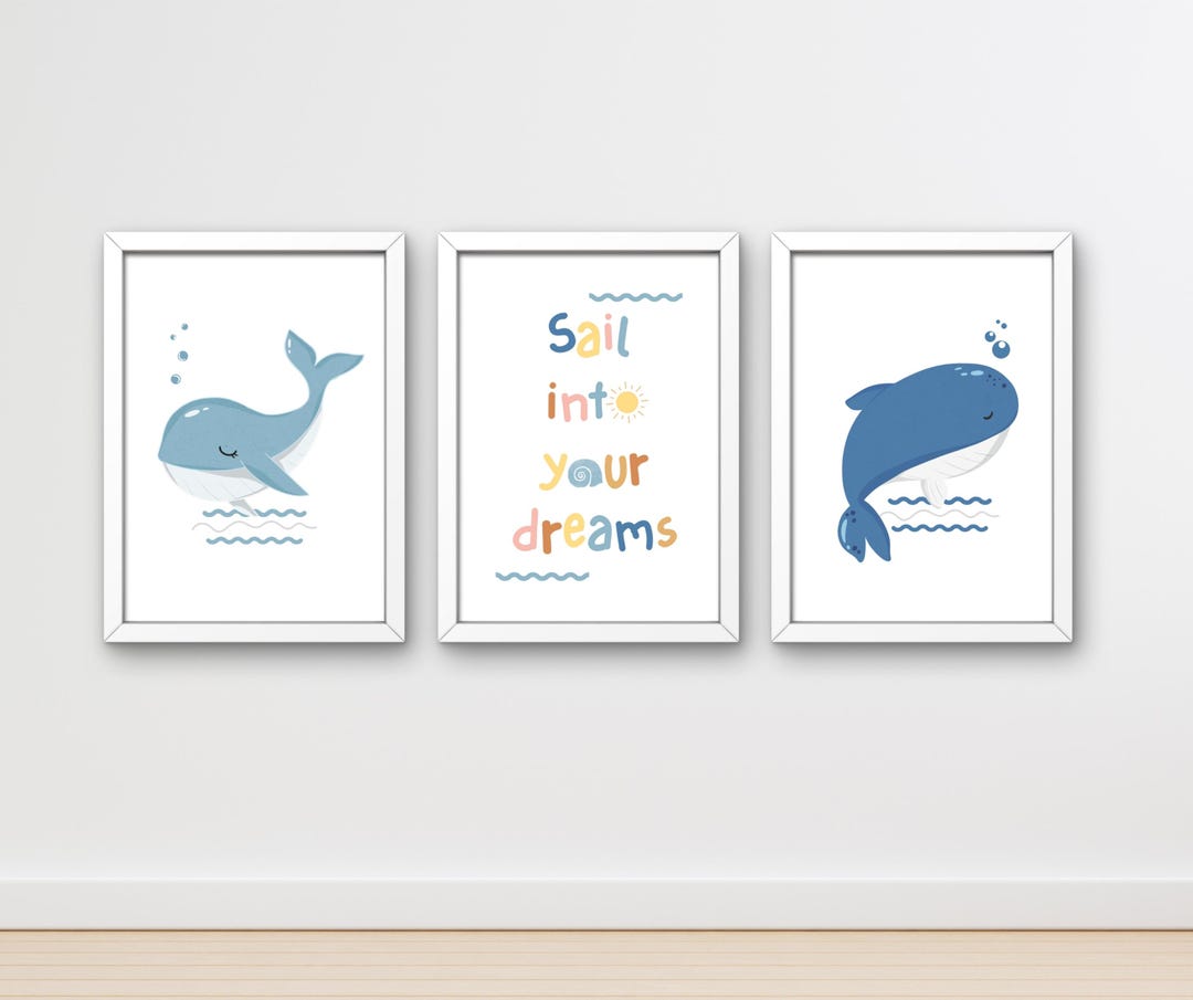 Blue Whale Wall Art Print for Nursery Whale Wall Decor Ocean Printable ...