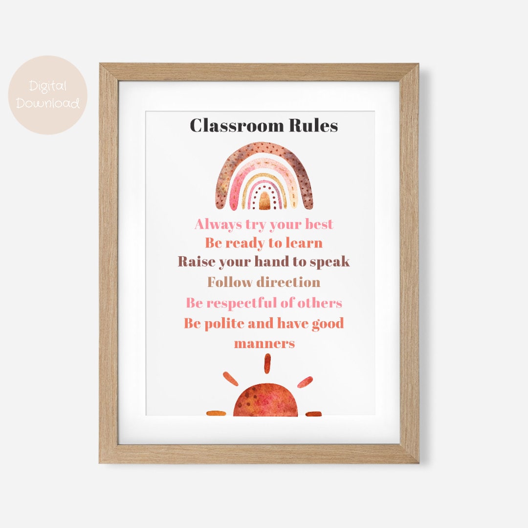 Classroom Rules, Classroom Poster, Boho Classroom Poster, Classroom ...