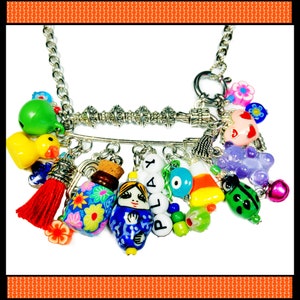Fun, Whimsical Charm Necklace! Colorful Toys & Beads on Oversized ...