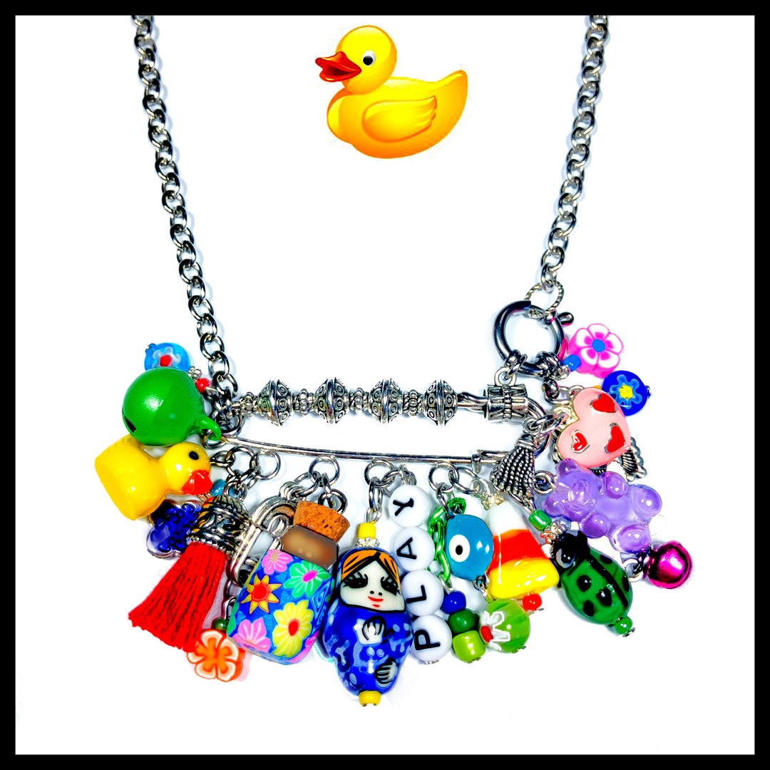 Fun, Whimsical Charm Necklace! Colorful Toys & Beads on Oversized ...