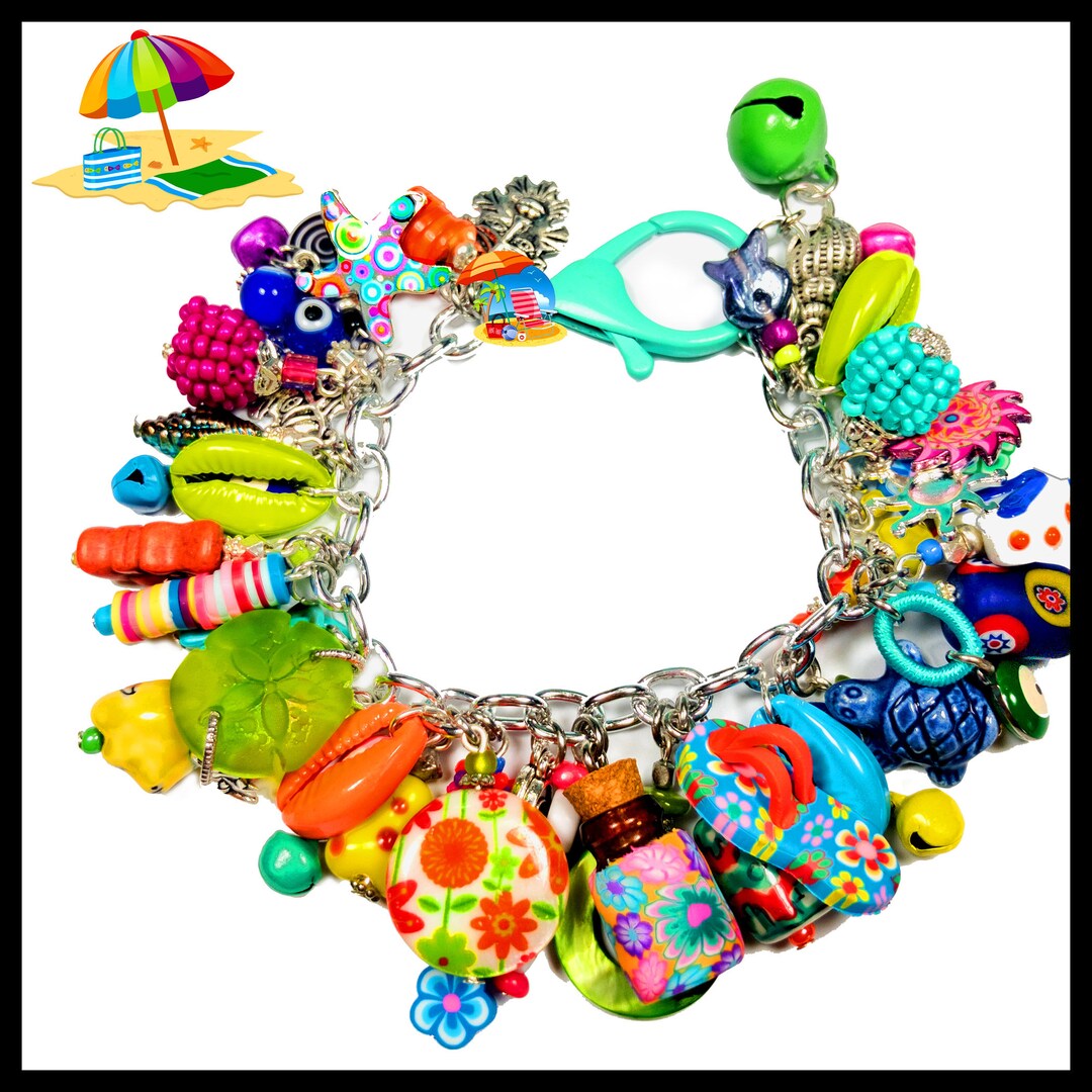 SIESTA BEACH Colorful Loaded Charm Bracelet - Etsy