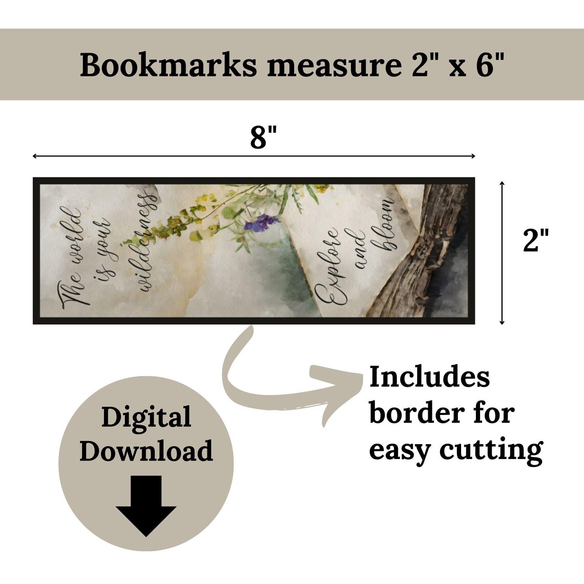 Printable Wildflower Bookmark Bundle, Set of 8 Floral Bookmarks ...