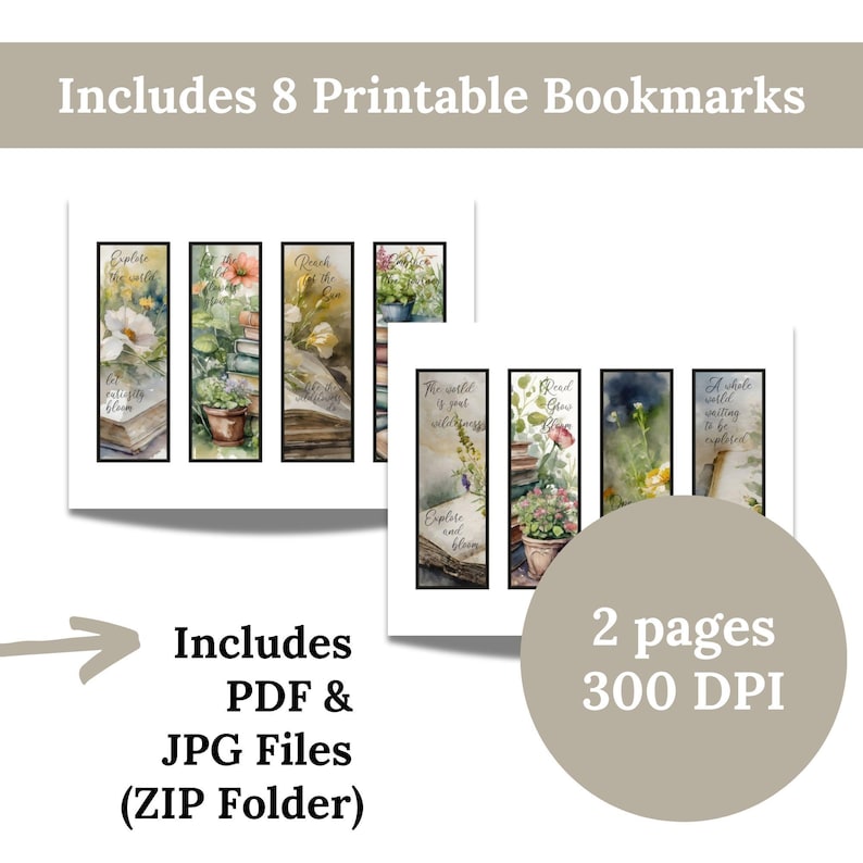 Printable Wildflower Bookmark Bundle, Set of 8 Floral Bookmarks ...