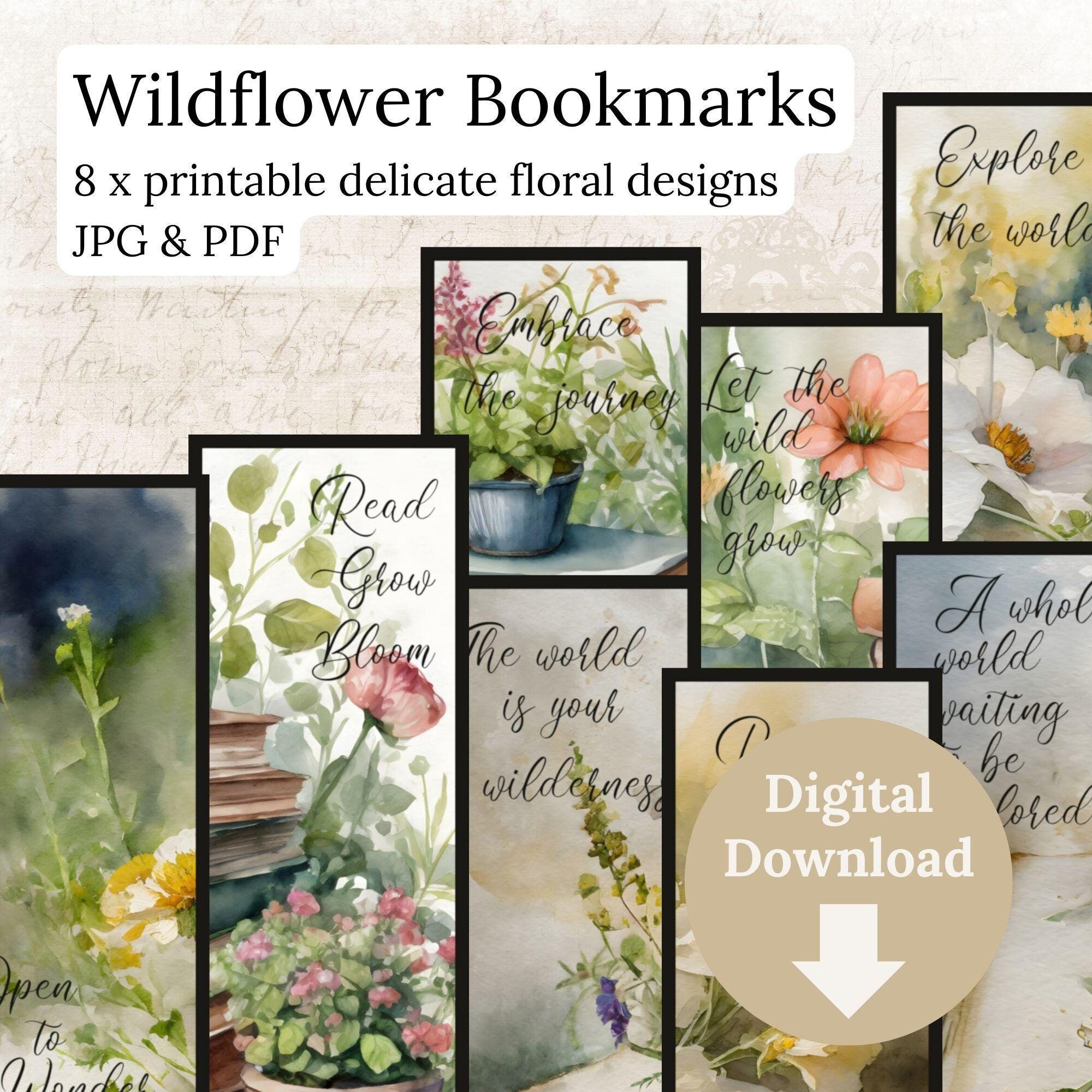 Printable Wildflower Bookmark Bundle, Set of 8 Floral Bookmarks ...