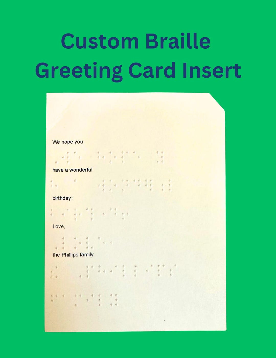 Custom Braille Greeting Card Insert: Personalized Message for Visually ...