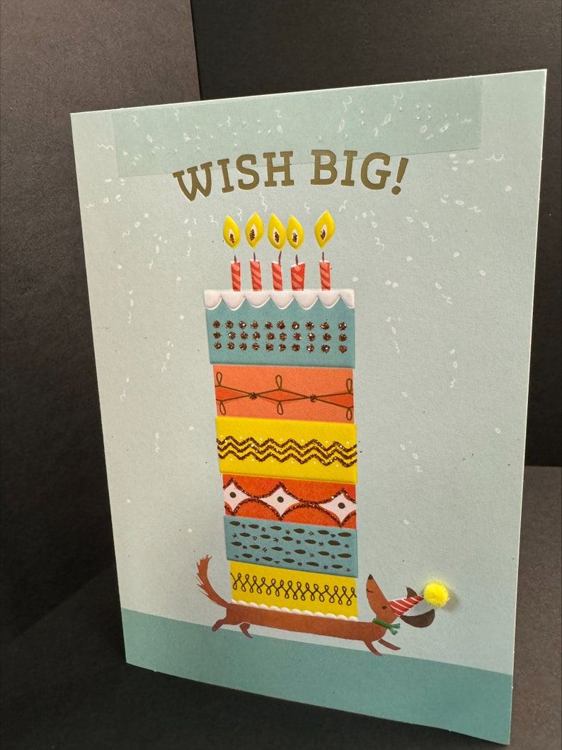 Tactile Braille Dachshund Wiener Dog Happy Birthday wish Big Cake Greeting Card Gift Blind and ...