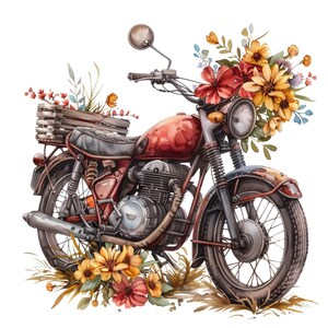 12 Floral Motor Bike Clipart, PNG, Bike With Flowers. Watercolor ...