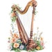 12 Floral Harp Clipart, PNG, Harp With Flowers Png, Printable ...