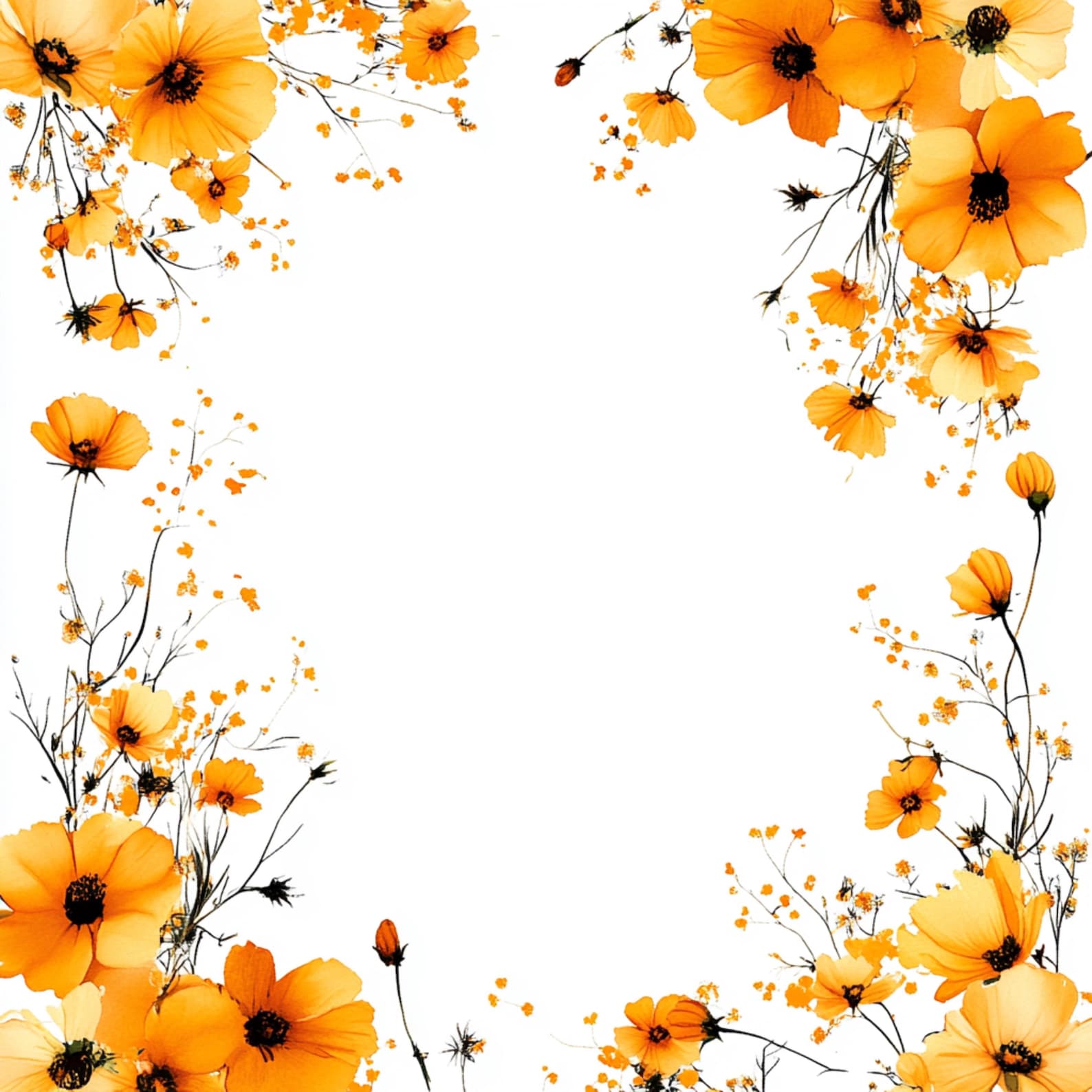 Orange Flower Frames Clipart: Wedding Invitation, Scrapbooking (digital ...