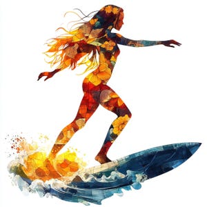 14 GIRLS SURFING With FLOWERS, Digital Images, Surfing Girl Clipart ...