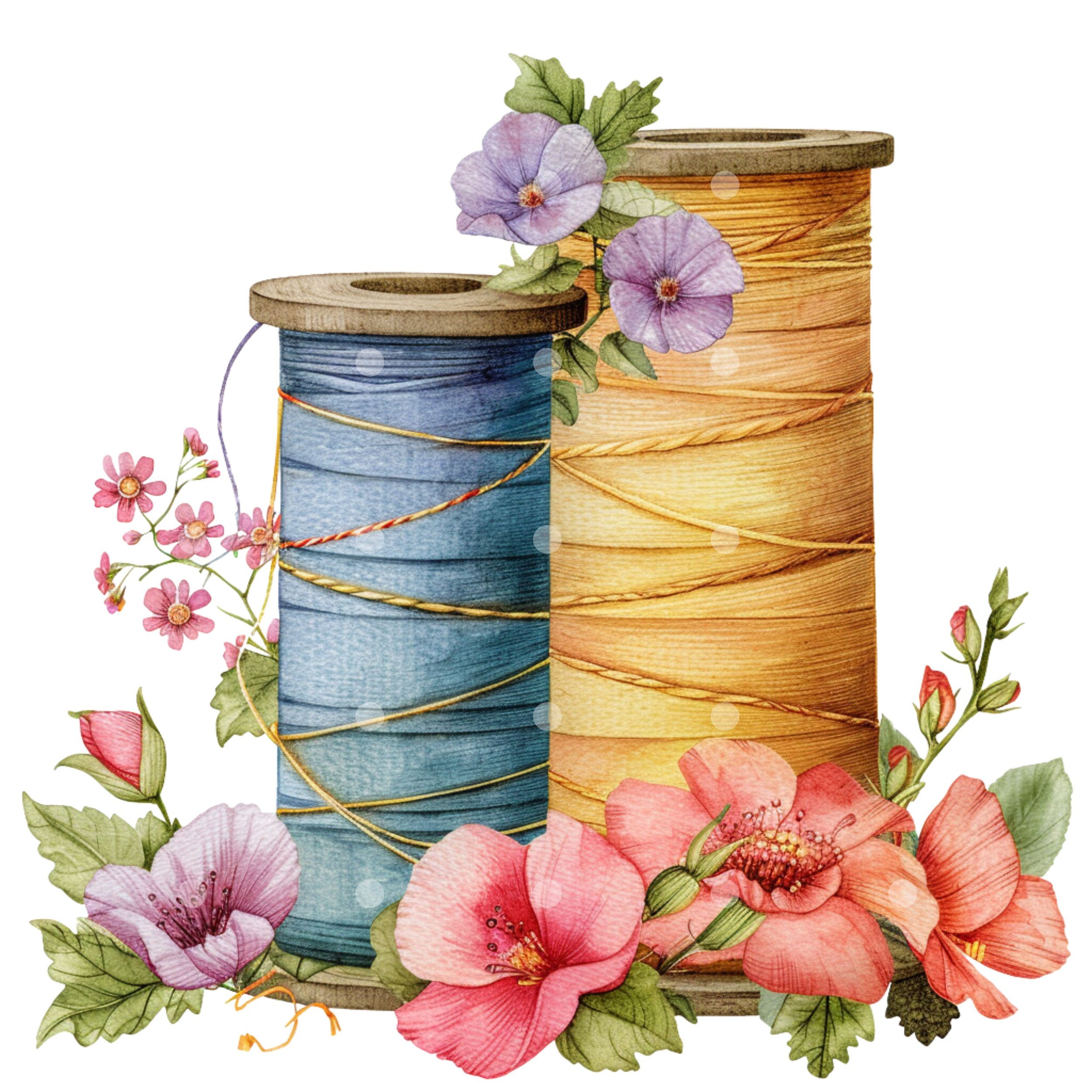 16 Vintage Spools Cliparts, PNG Clipart, Watercolor Spools. Printable ...