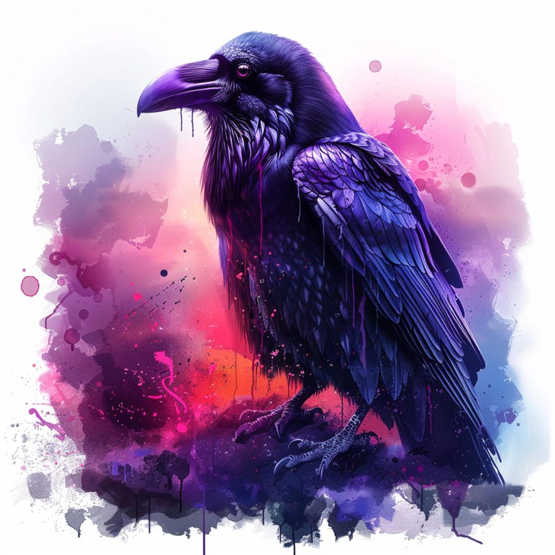 Neon Crow Clipart Bundle: Watercolor Rainbow Crow JPG (digital Download ...