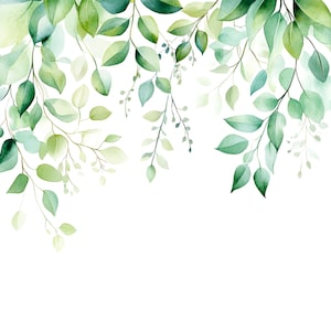Watercolor Green Leaves Frame Clipart: Botanical PNG (digital Download ...