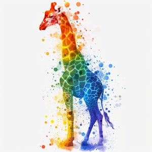 Neon Giraffe Watercolor Clipart Bundle: Rainbow Animals (JPG) - Etsy