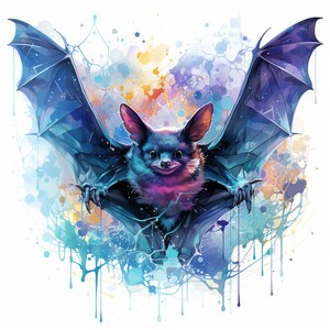 12 Bat Neon Clipart, Bat Clip Art Wall Art, Watercolor Bat Clipart ...
