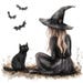 10 Witches Black Cat Clipart, JPG, Watercolor Halloween Illustrations ...