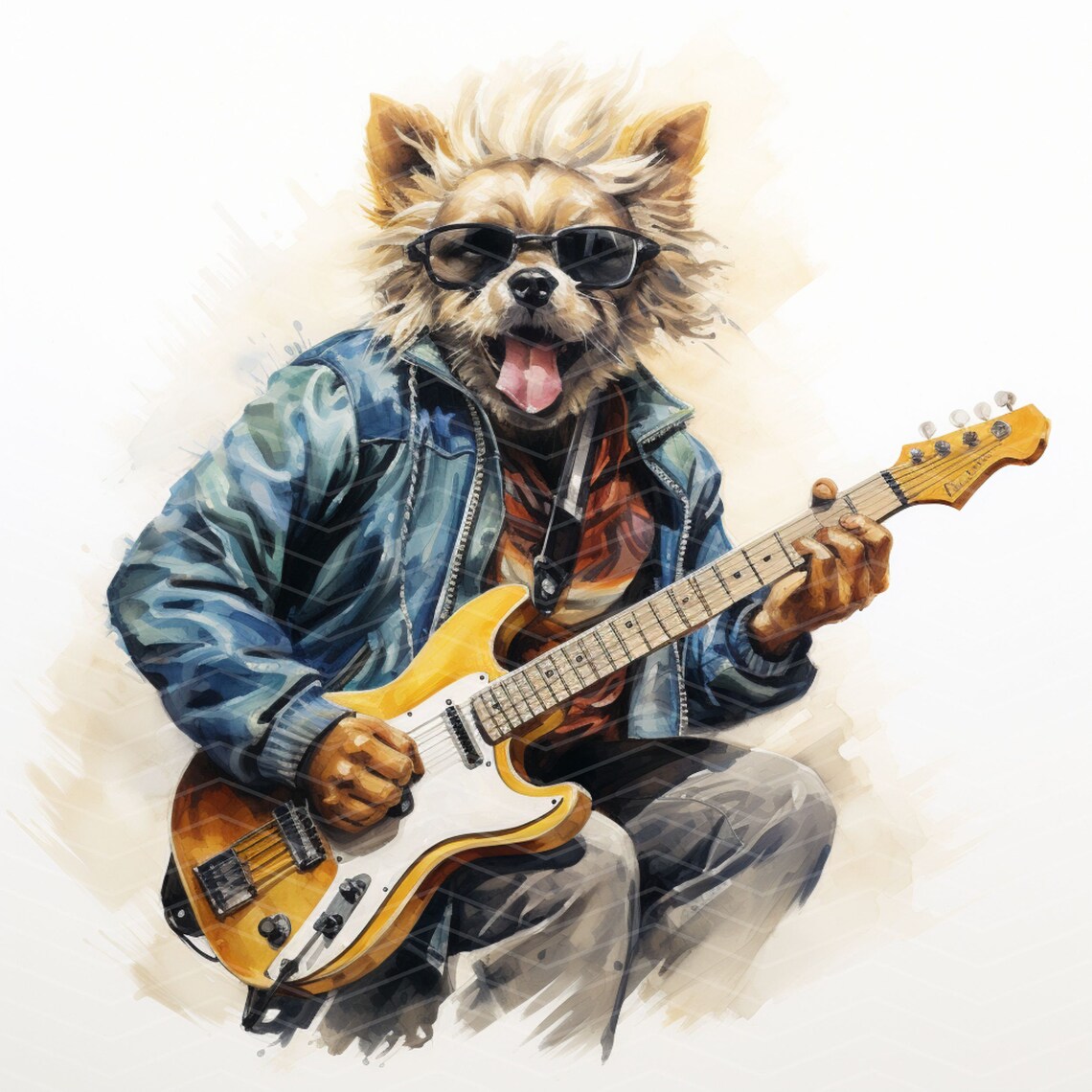 Floral Rocker Dog Cliparts: Guitar Playing Dog Musician (JPG), Spring ...