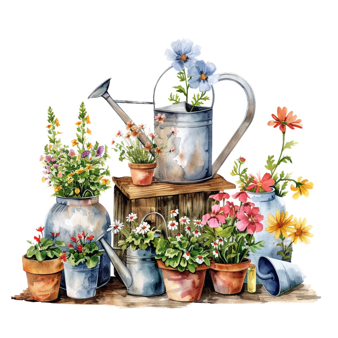 Watercolor Gardening Clipart Bundle: Vintage Garden Tools (digital ...
