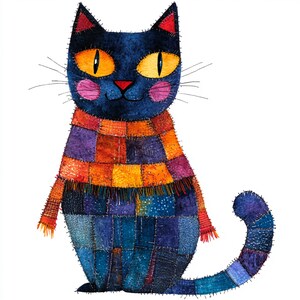 Watercolor Patchwork Cat Clipart: Vintage Scrapbooking Art (digital ...