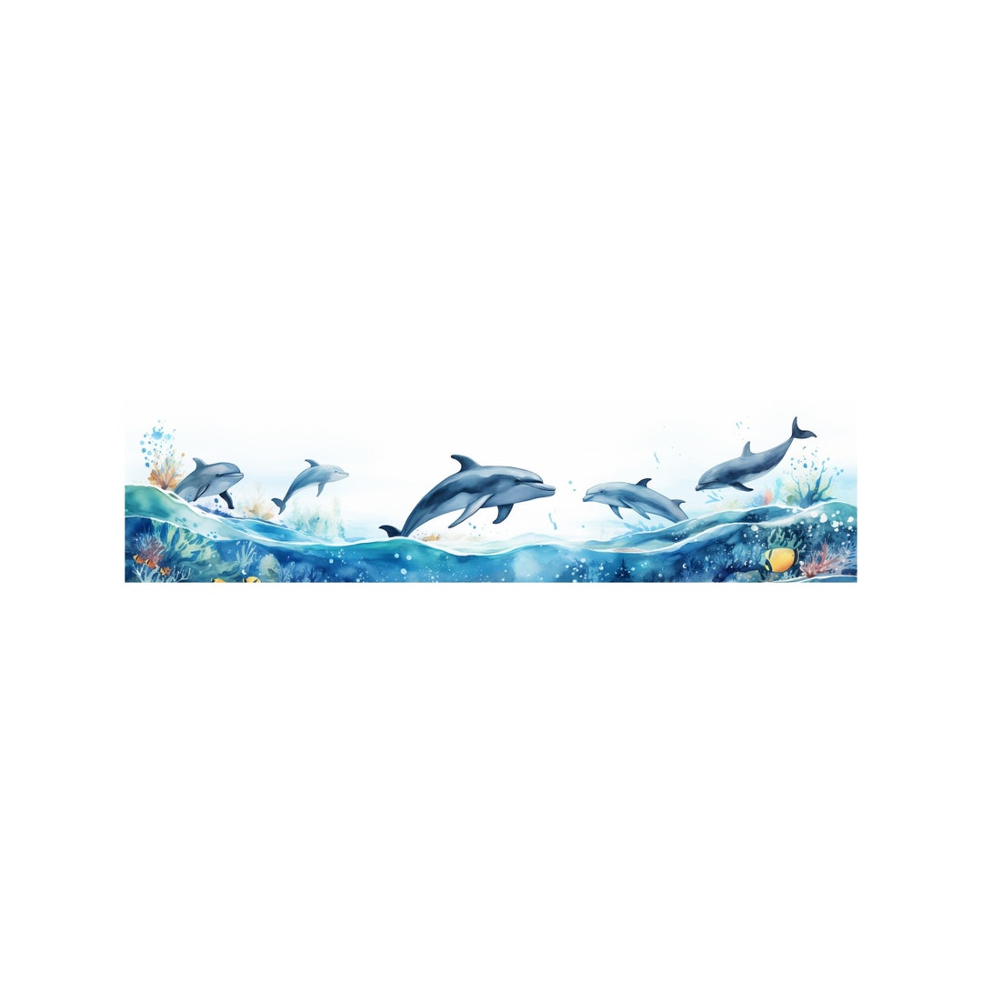 Watercolor Dolphin Border Clipart: Ocean Theme PNG (digital Download ...