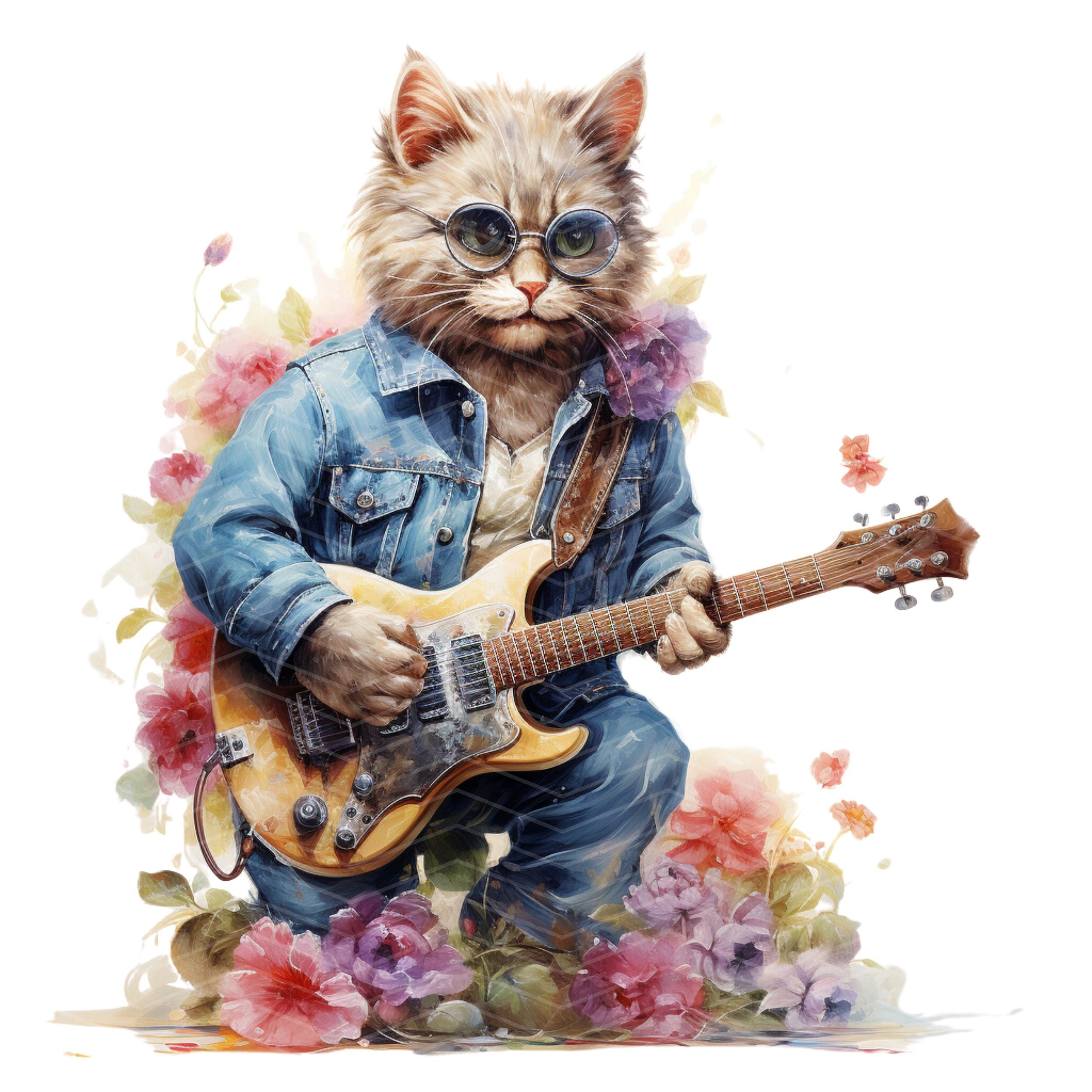 12 Rocker Cat Cliparts, PNG Rockstar Cat Image, Cat Musician, Cat ...