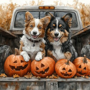 16 PUPPIES and PUMPKINS CLIPART, Watercolor Cute Puppies in a Trunk ...