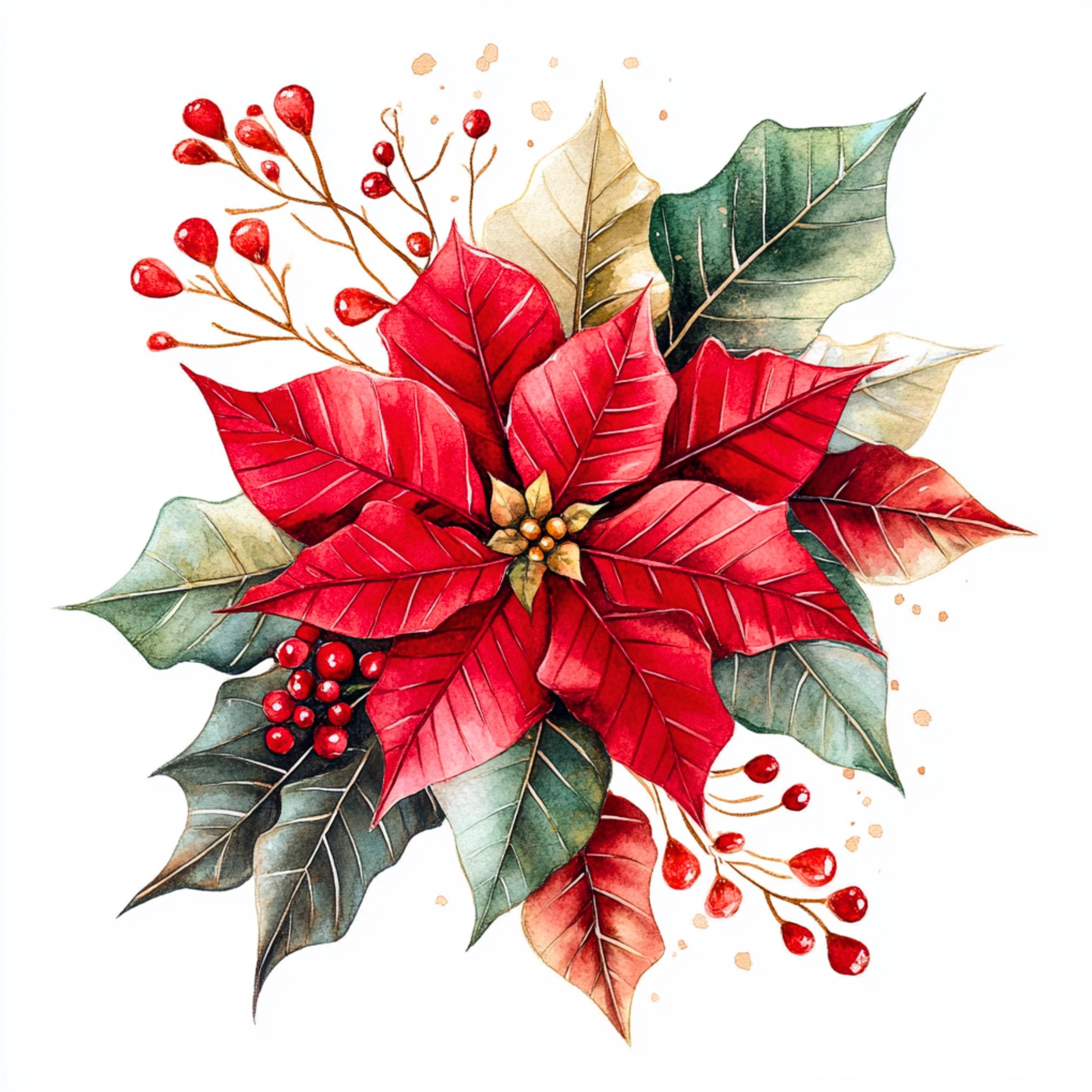 Watercolor Poinsettia Clipart: Christmas Floral Art (digital Download ...
