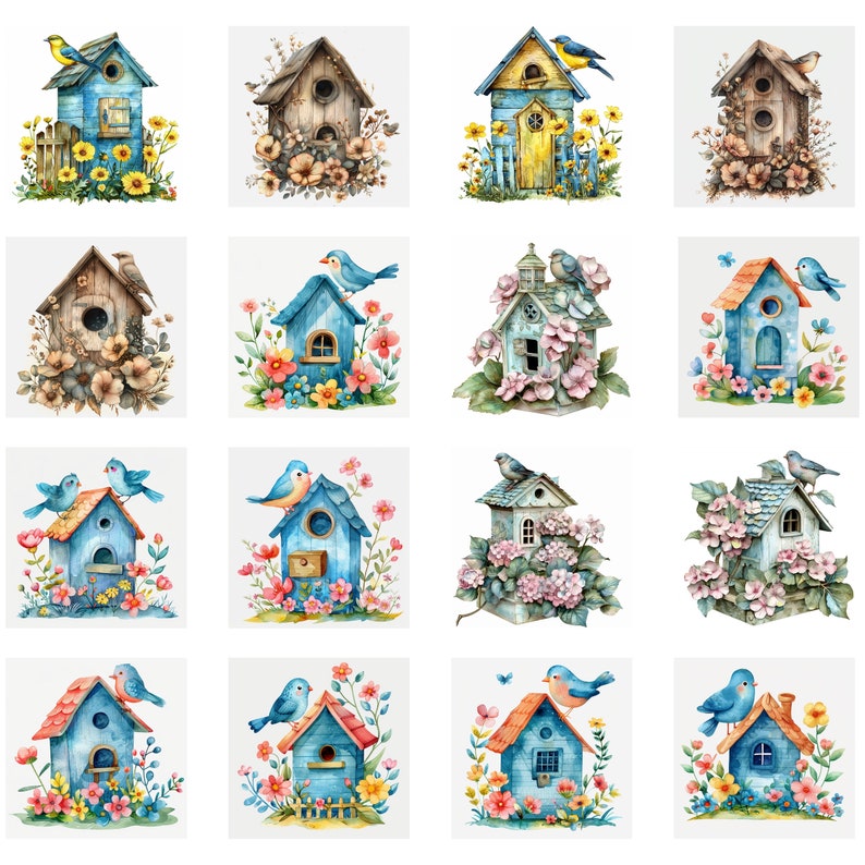 15 JPG Birdhouse Clipart, Bird House Clipart, Printable Watercolor ...