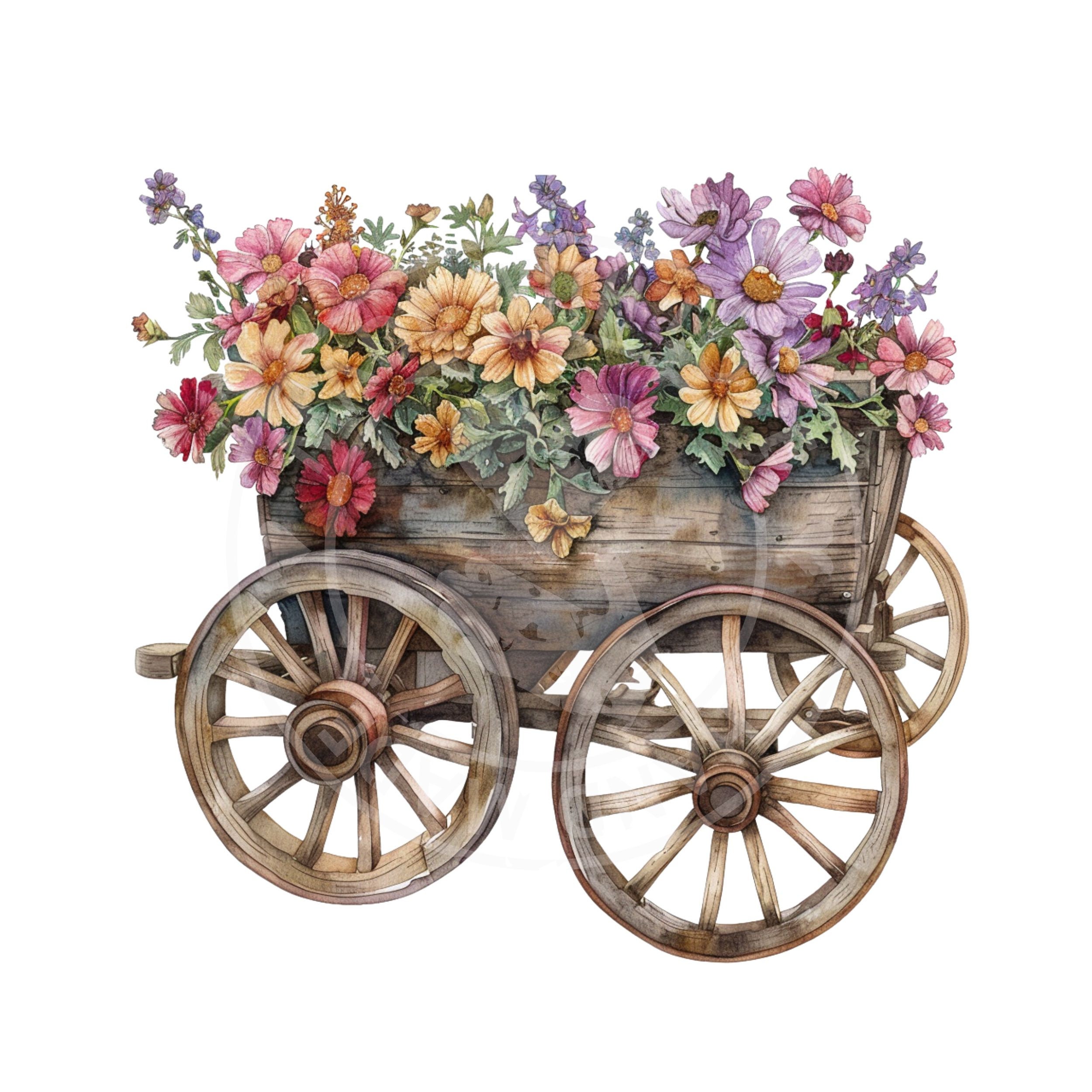 8 PNG Wooden Carts With Flowers Clipart. Transparent Background Png ...