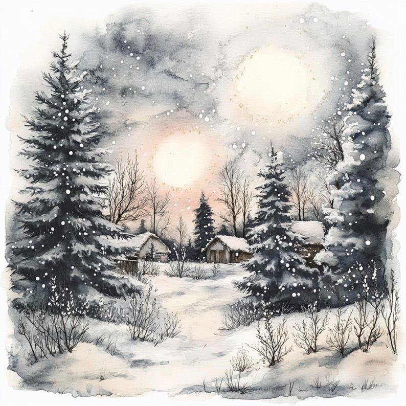 Winter Spruce Christmas Clipart: Snowy Holiday Tree Art (digital ...