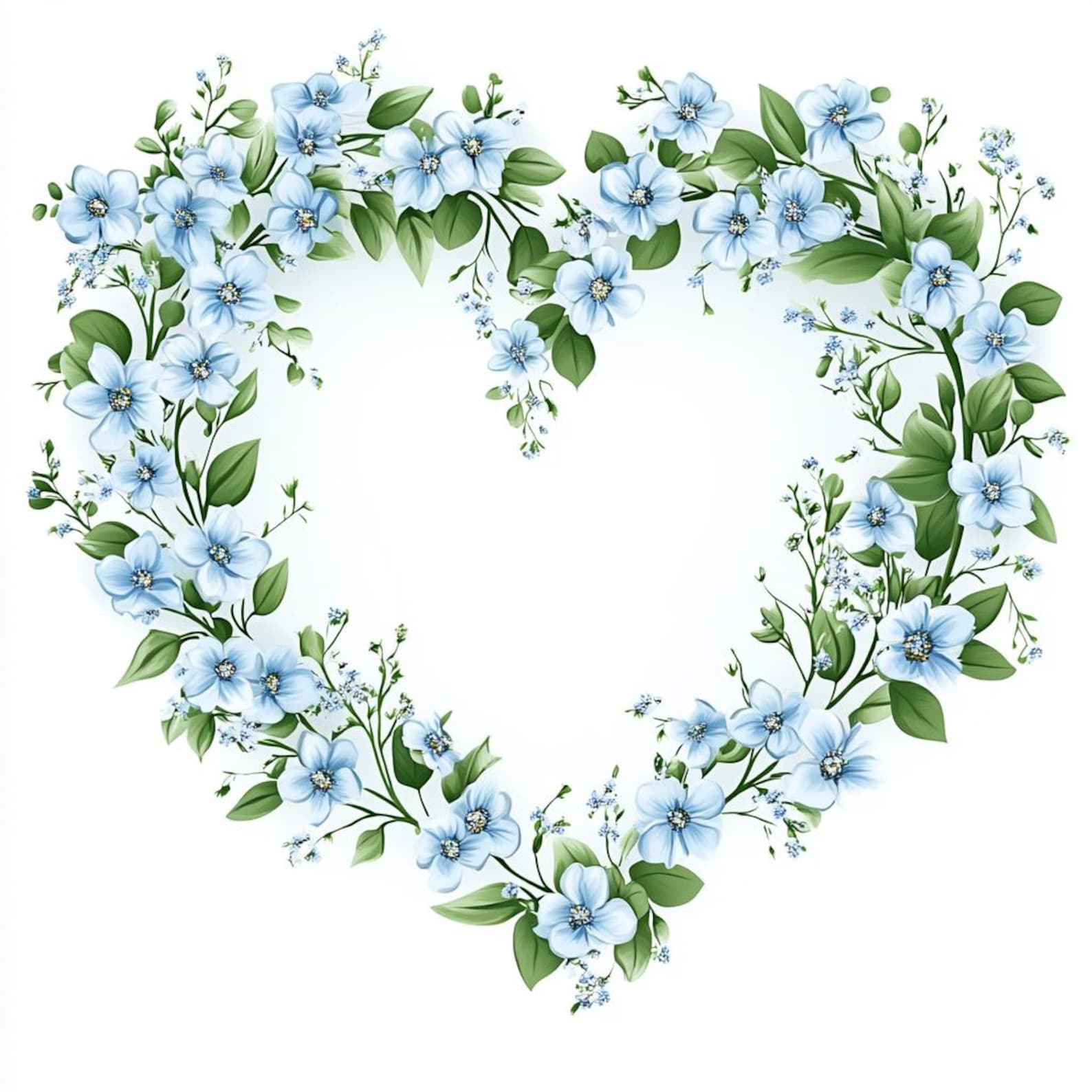 Forget Me Not Floral Heart Clipart: Watercolor PNG (digital Download ...