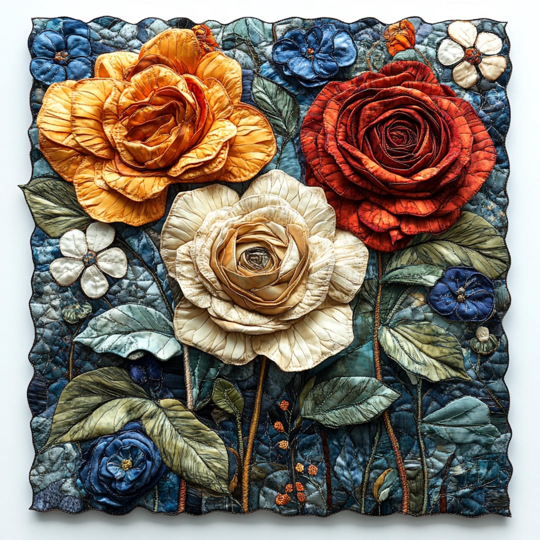 12 Roses Patchwork Clipart, High-quality JPG, Floral Digital Art ...