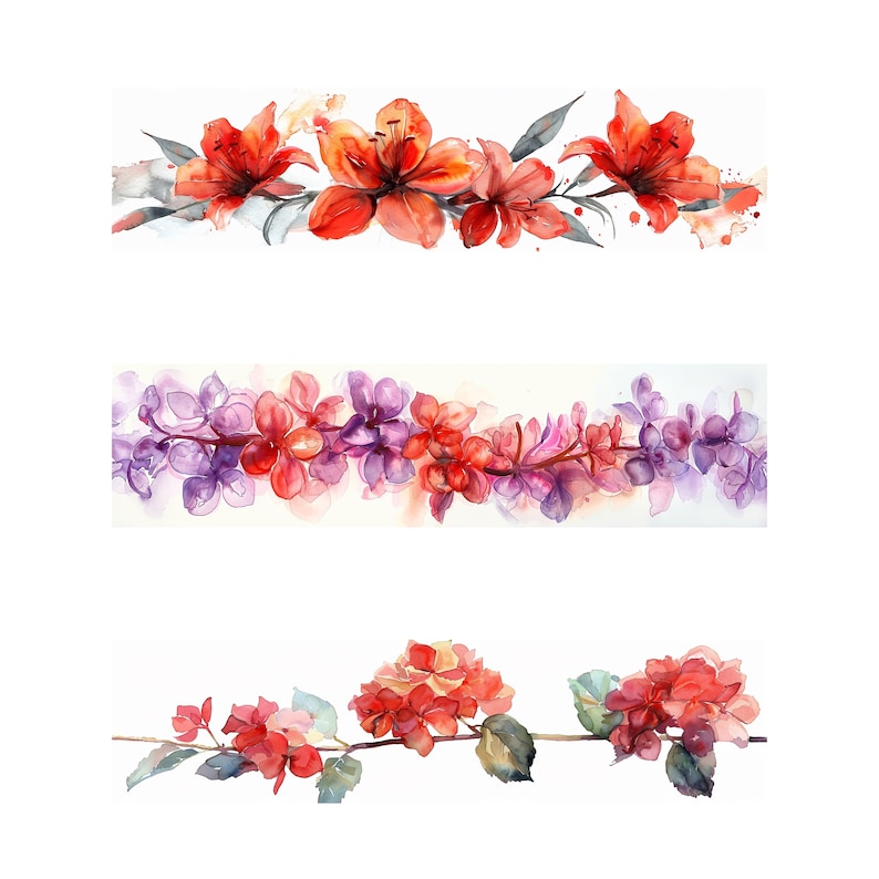 Red Flower Border Clipart: Floral Illustration (JPG), Spring Clipart - Etsy