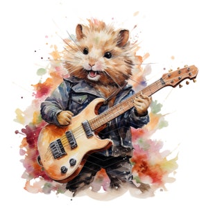 Floral Hamster Rockstar Cliparts: Watercolor Musician PNG (digital ...