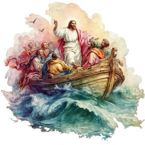 Jesus Calms the Storm Clipart: Watercolor Bible Art (digital Download ...