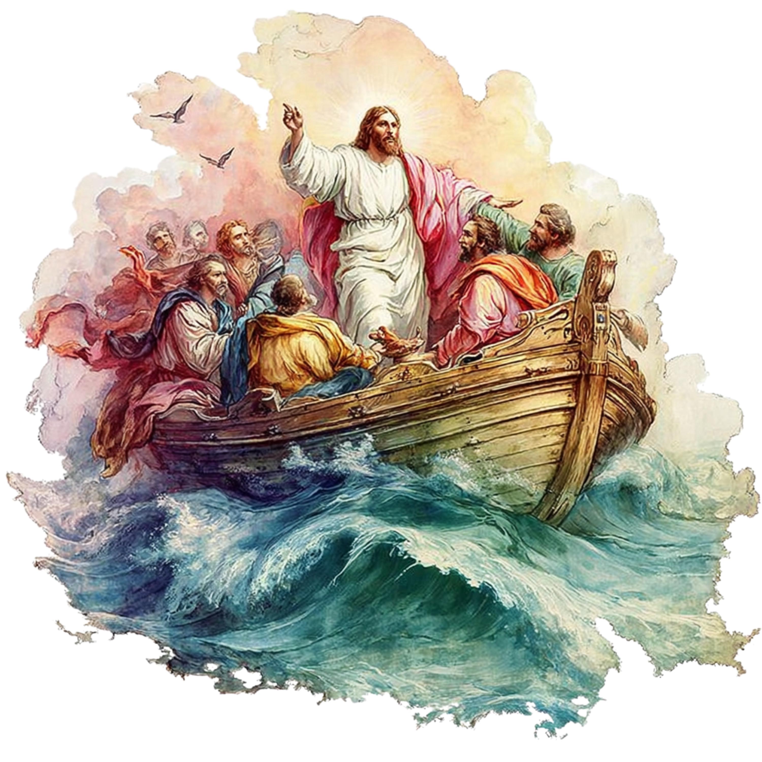 Jesus Calms the Storm Clipart: Watercolor Bible Art (digital Download ...