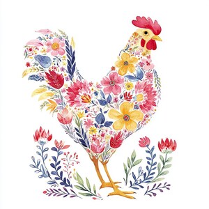 Floral Chicken Watercolor Clipart: Farm Animal PNG (digital Download ...