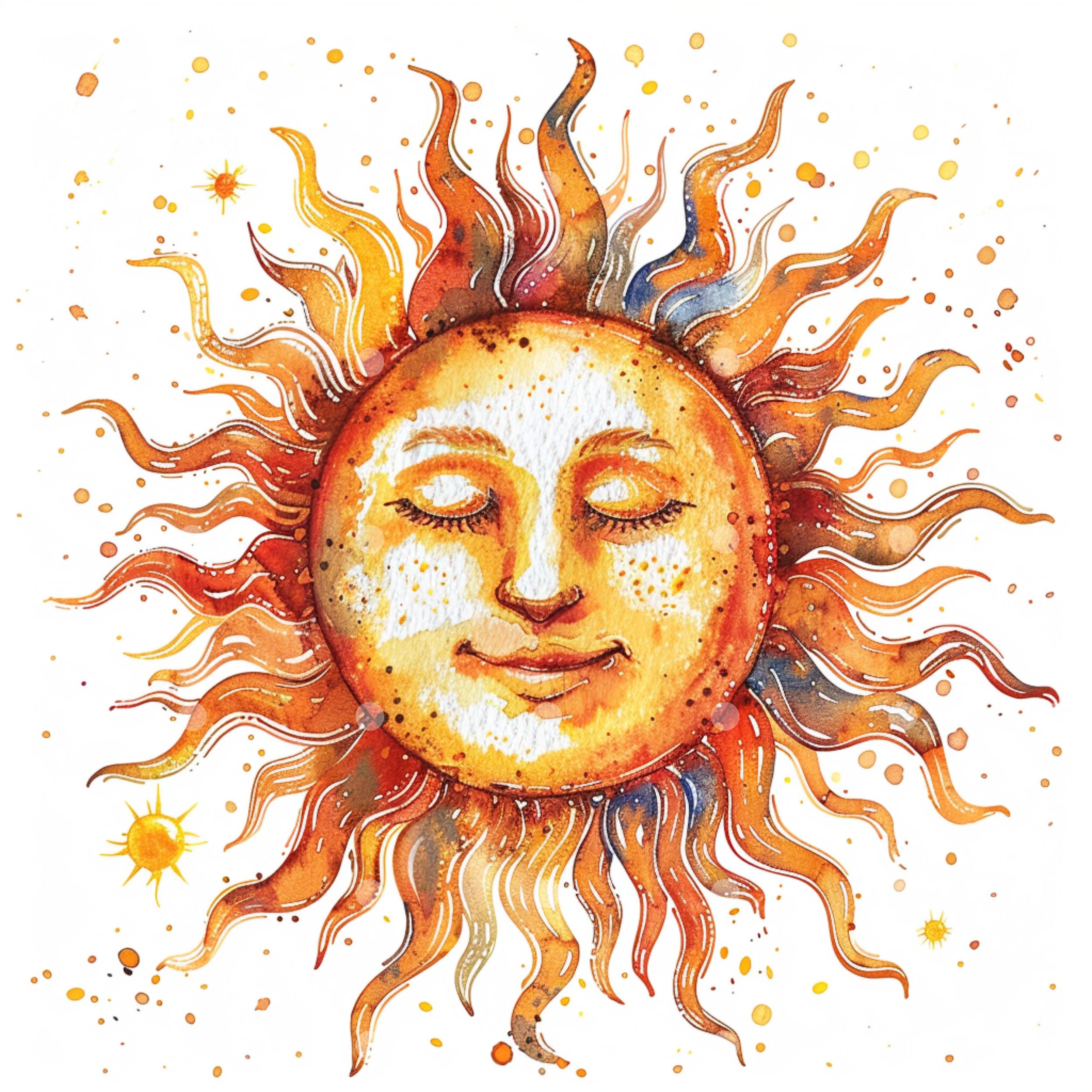 16 the Sun Clipart, JPG Clipart. Watercolor Sun. Printable Watercolor ...