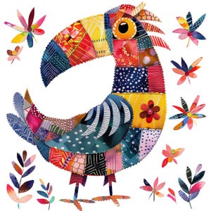 Patchwork Toucan Digital Art: Whimsical Bird Illustration (digital ...
