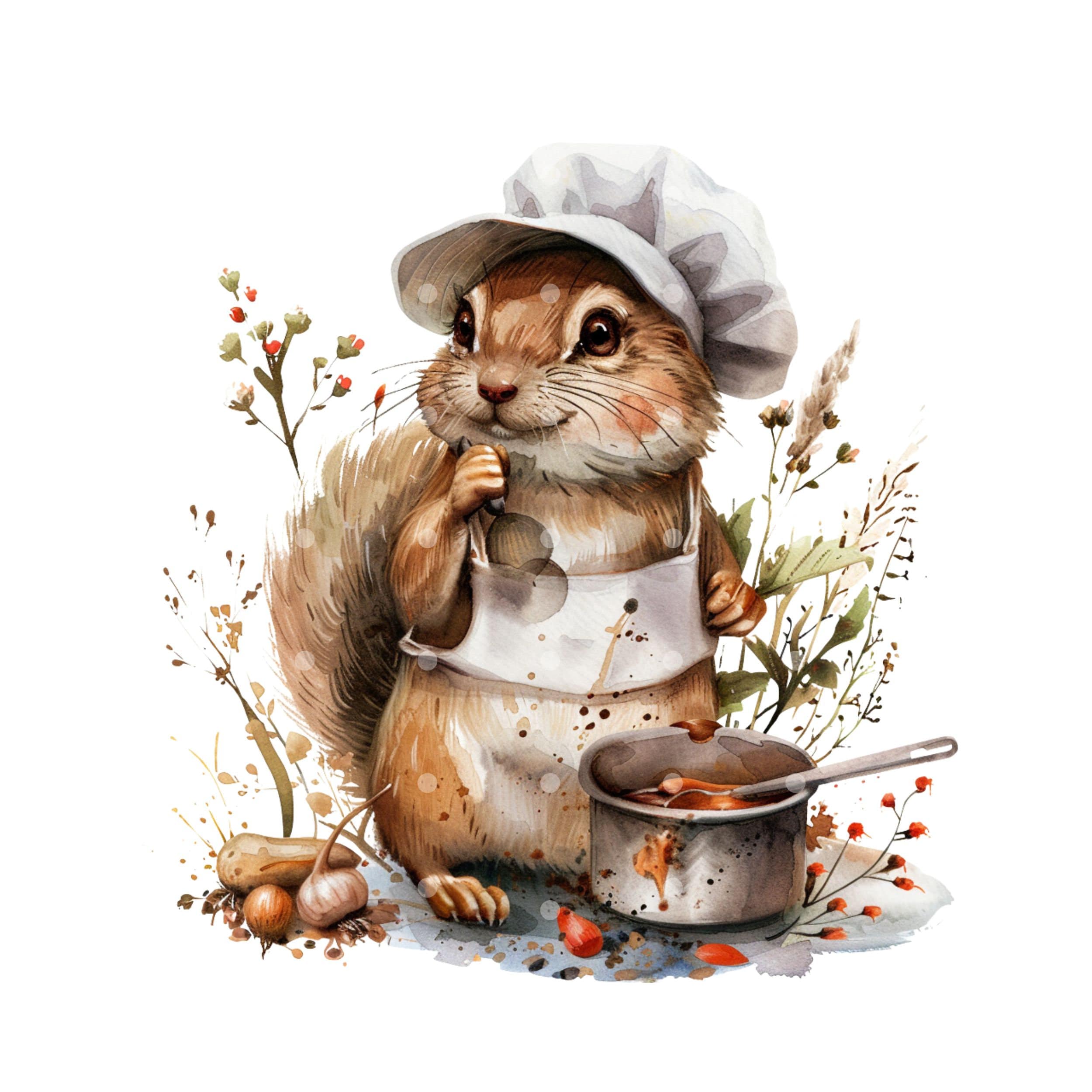 12 Cute Cooking Gopher Clipart, PNG, Gopher Printable Watercolor ...
