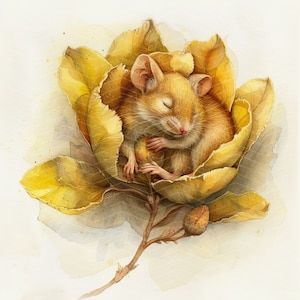 Watercolor Mouse Sleeping in Flower Clipart: Baby Nursery Art (JPG ...