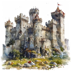 Watercolor Medieval Castle Clipart: Knight's Castle Images (digital) - Etsy