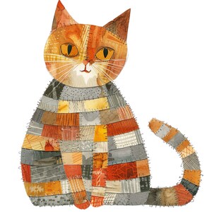 12 RED PATCHWORK CAT Cliparts, Png Patchwork Cat Image, Patchwork Cat ...