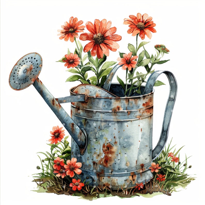 12 Vintage Gardening Tools Clipart Bundle, Watering Can, High Quality ...