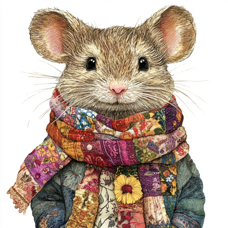 Watercolor Mouse Patchwork Clipart: Vintage Scrapbooking Art (digital ...