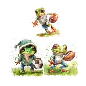 12 FROG PLAYING FOOTBALL Clipart, Jpg Image of Frog Sportsman, Frog and ...