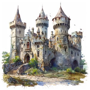 Watercolor Medieval Castle Clipart: Knight's Castle Images (digital) - Etsy