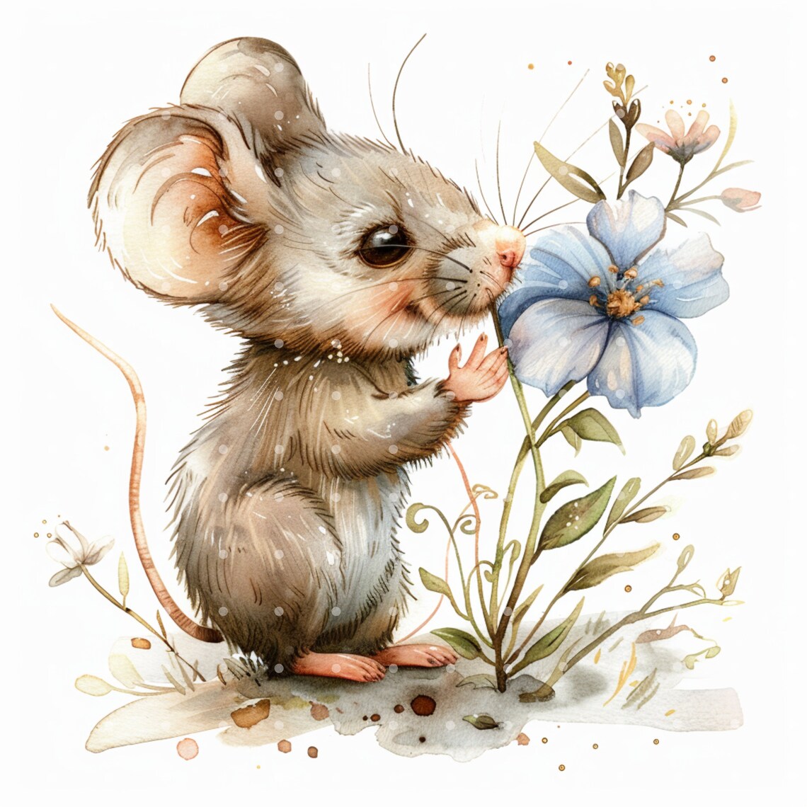 18 Little Mouse, Cute Flower, Clipart, Printable Watercolor Clipart, 18 ...