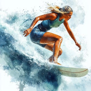 Surfing Girl Watercolor Clipart: Beach Summer Graphics (JPG) - Etsy